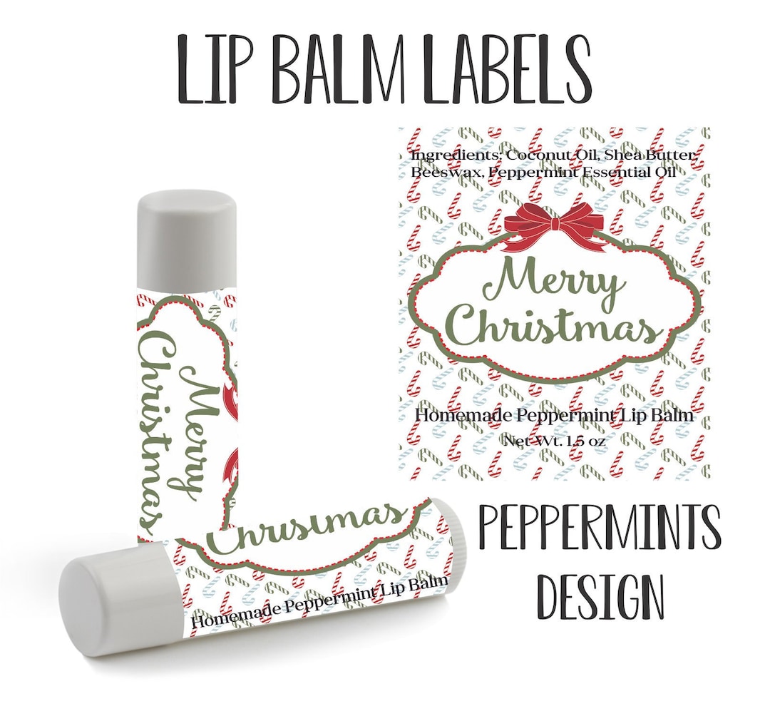 Holiday Lip Balm Labels | Merry Christmas Peppermint Design | Lip Balm ...