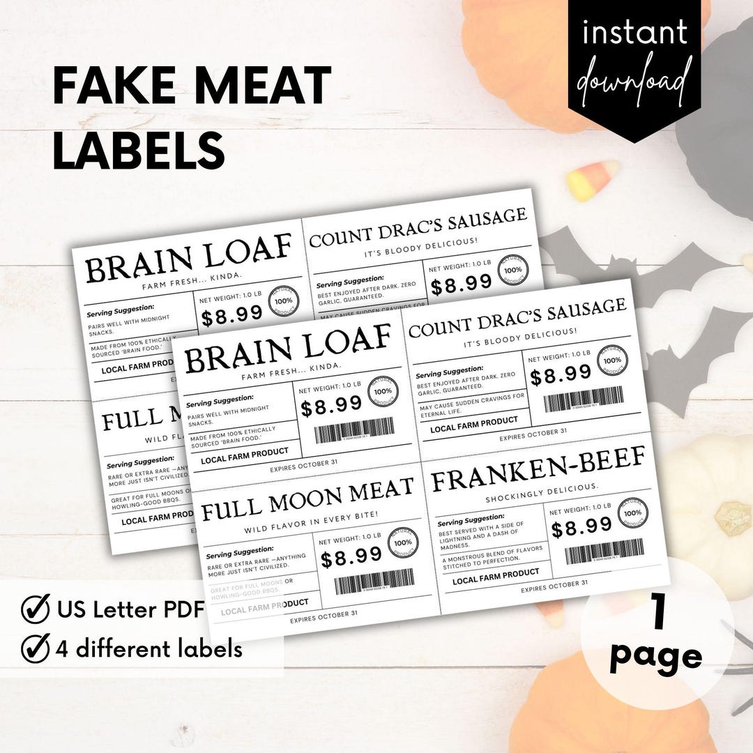 Printable Fake Meat Labels Halloween Prank Food Labels Road Kill ...
