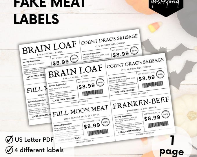 Editable Halloween Meat Stickers, Printable Fake Meat Labels, Raw Meat ...