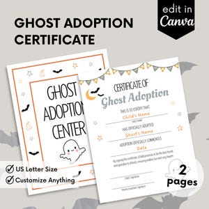 Ghost Adoption Certificate, Adopt A Ghost Party Favors Printables ...
