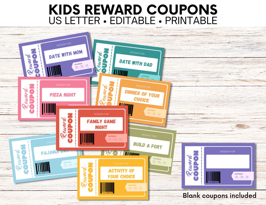 Kids Reward Coupons, Kids Coupon Book, Chore Reward Coupons, Kids ...
