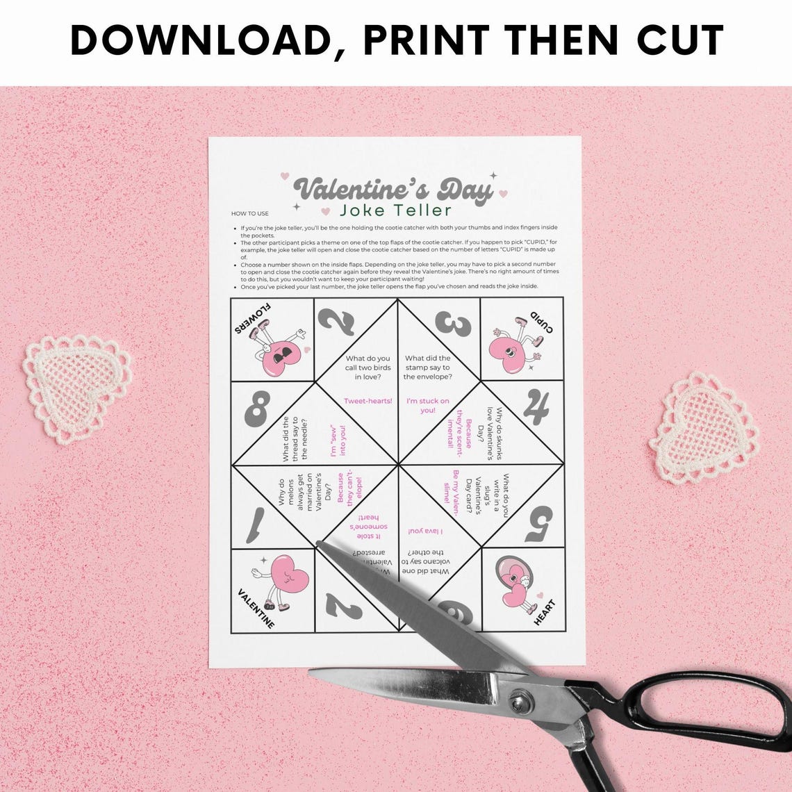 Cootie Catcher Valentine - Printable Kids Joke Teller - Fun Classroom ...