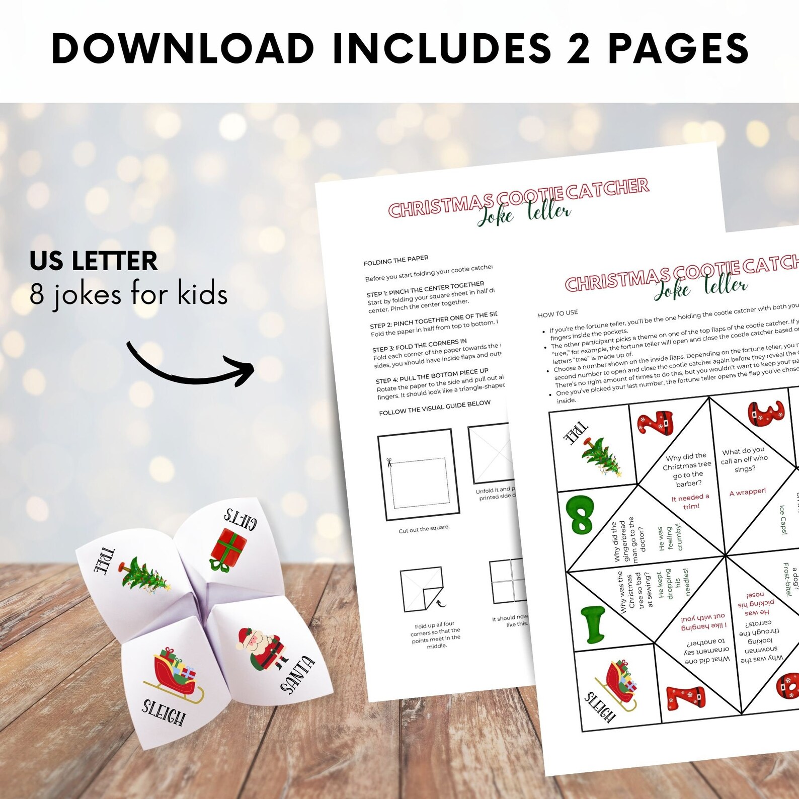 Christmas Joke Teller, Cootie Catcher, Printable Paper Craft, Digital ...