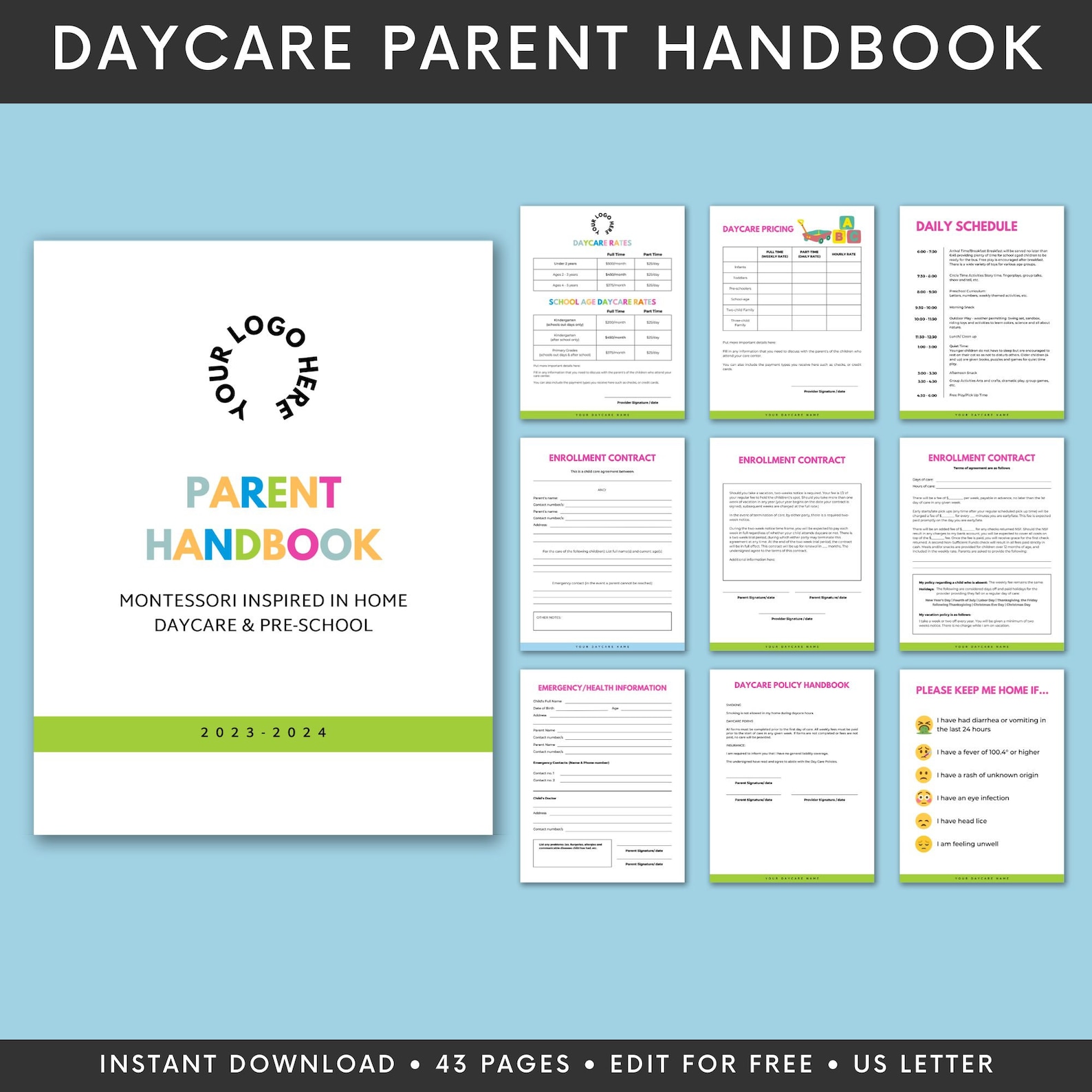 Daycare Parent Handbook, Childcare Enrollment Forms, Daycare Policies ...