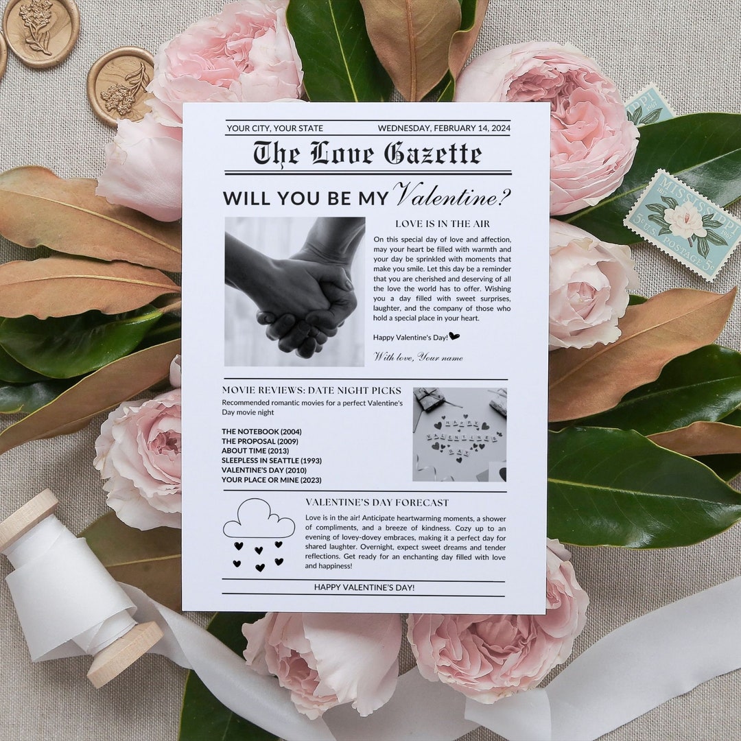 Editable Newspaper Valentines Day Gift, Canva Valentines Day Newspaper ...