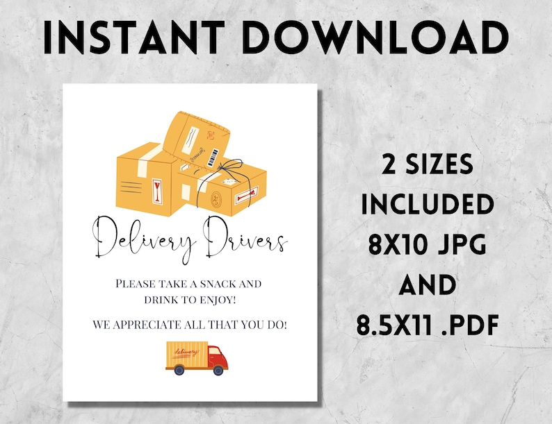 Delivery Driver Thank You Sign Printable Instant Download - Etsy