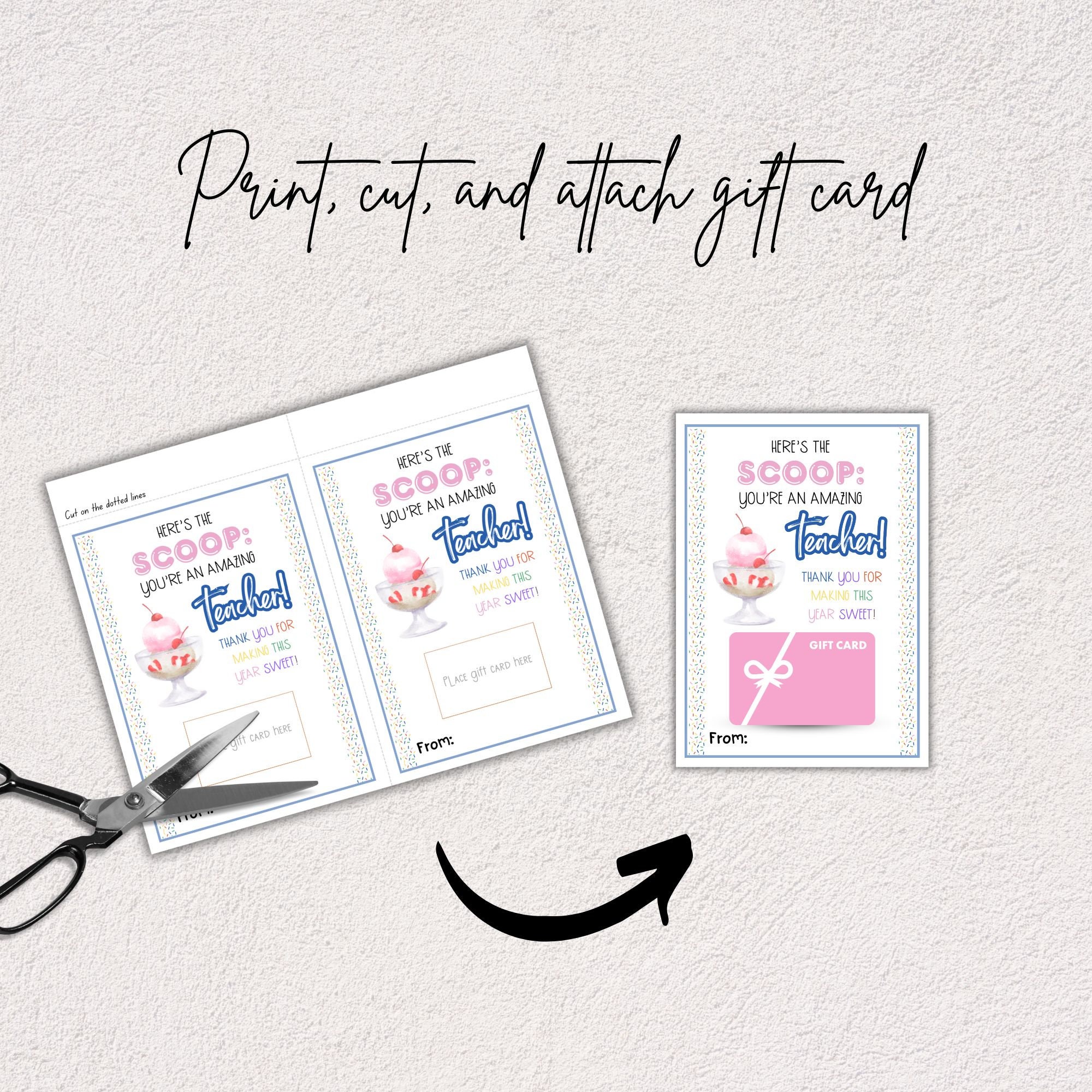 Ice Cream Gift Card Holder Printable, Here's the Scoop, Thank You Gift ...
