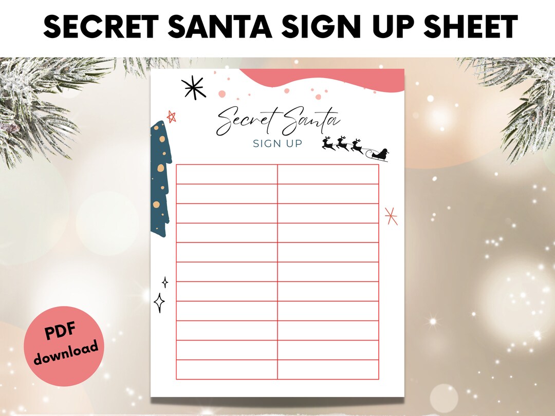 Secret Santa Sign up Sheet Christmas Gift Exchange Sign up - Etsy