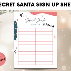 Secret Santa Sign up Sheet Christmas Gift Exchange Sign up - Etsy