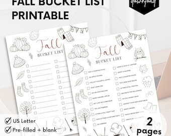 Fall Bucket List Printable, Autumn Bucket List Template, Editable Fall Bucket List, Autumn ...