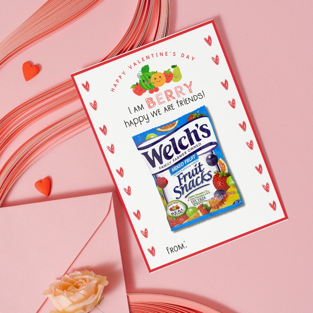 Valentines Day Fruit Snack Card Printable, Fruit Snack Tag, Berry Happy ...
