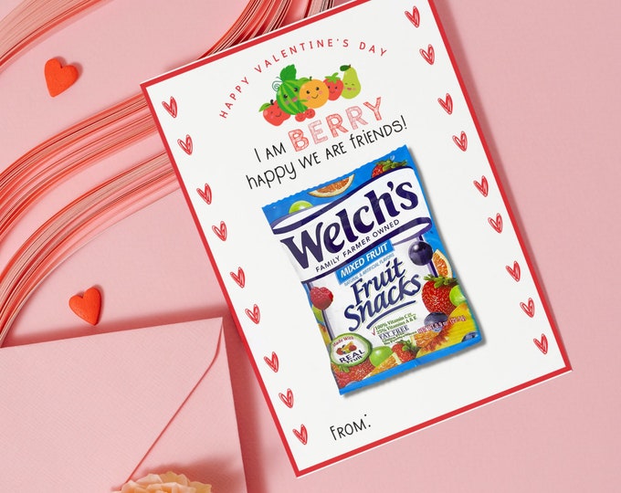 Valentines Day Fruit Snack Card Printable I'm so Berry Happy We're ...