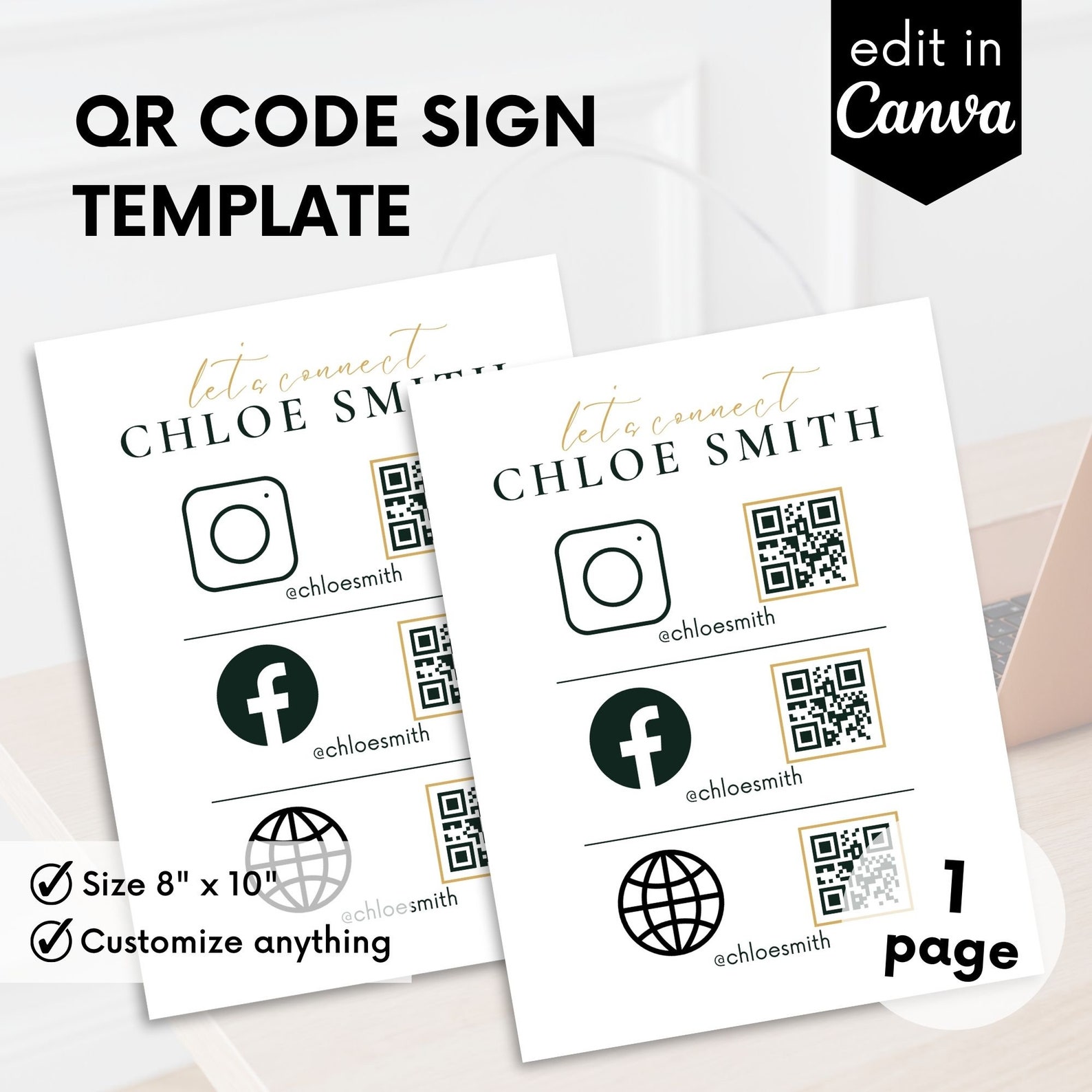 Qr Code Signs, Follow Us Sign, Personalized Social Media Qr Code ...