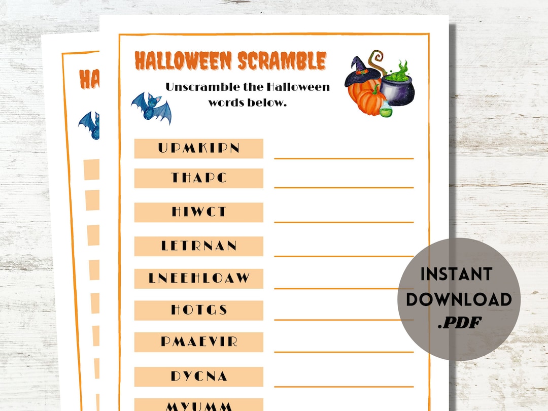Word Scramble, Printable Halloween Party Game, Fun Halloween Party ...