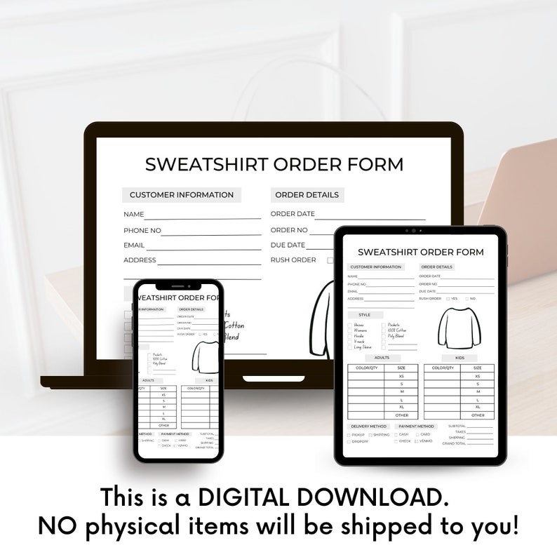 Shirt Order Form Template, Clothing Form, Invoice Template, Custom ...