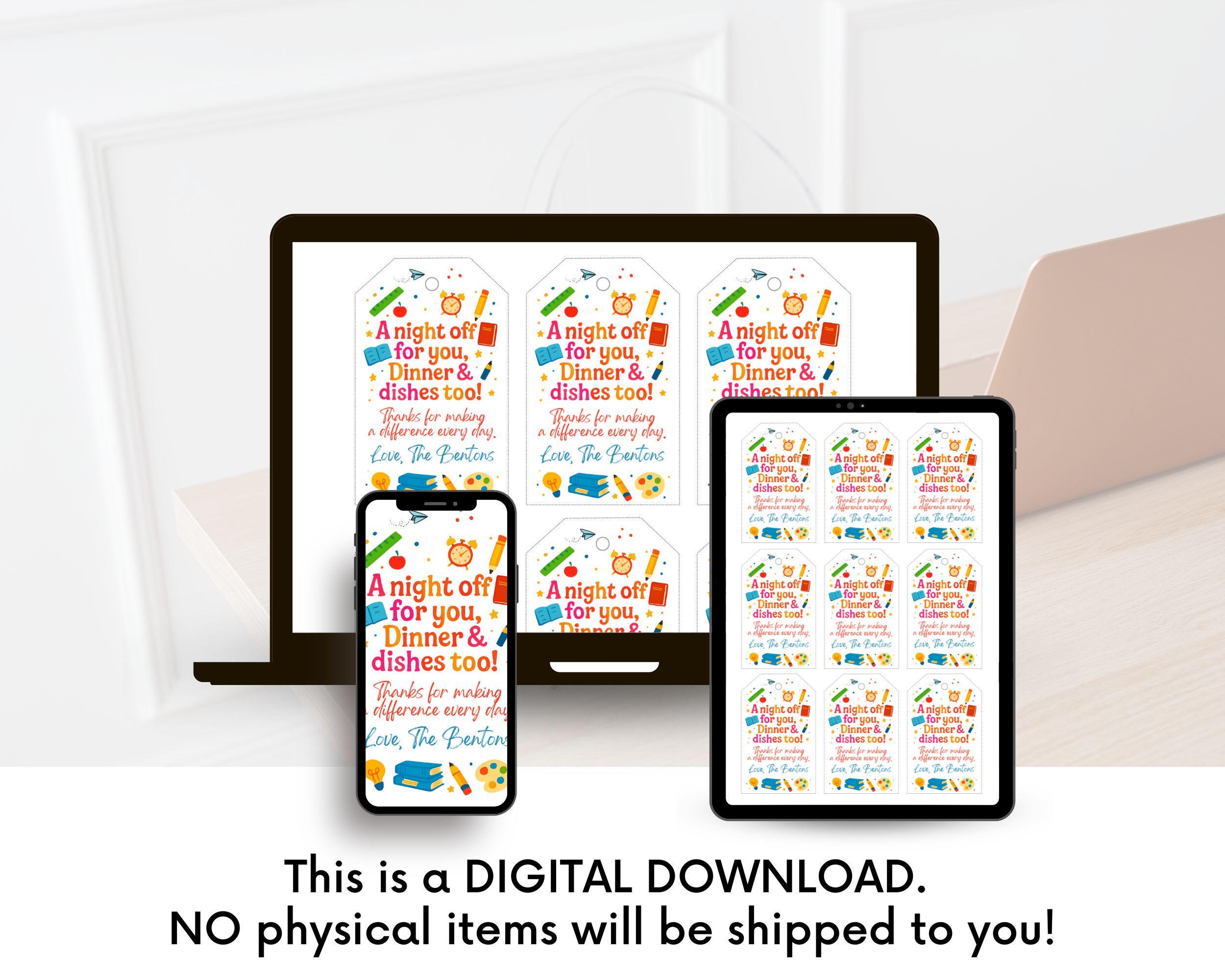 Dinner and Dishes on Us Printable Gift Tag, Editable Template for ...