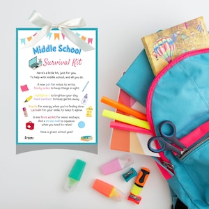 Middle School Survival Kit Gift Tag, Ditable Back to School Survival ...