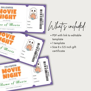 Printable Halloween Movie Night Tickets, Spooky Movie Night Party ...