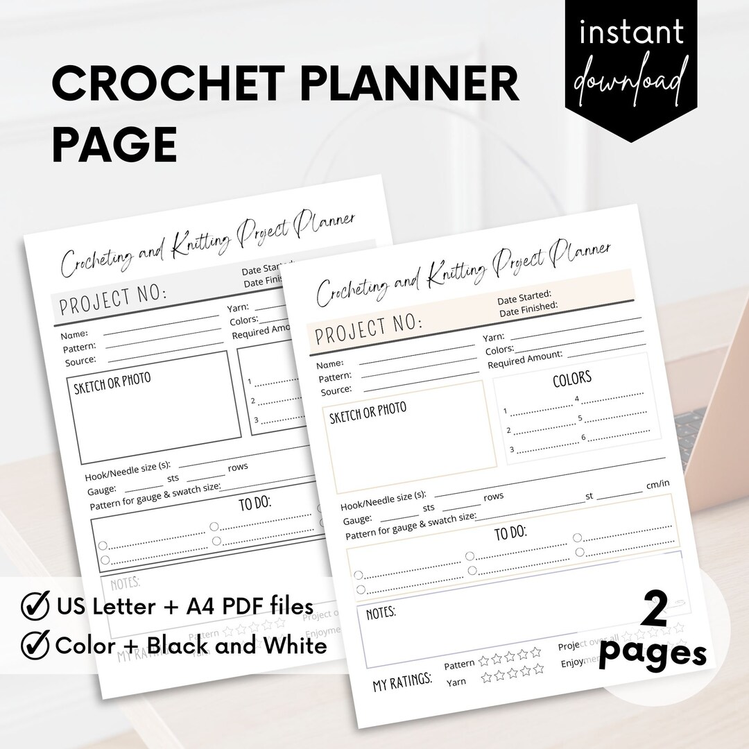 Crochet Planner, Printable Pdf Form, Organize Yarn Patterns Projects ...