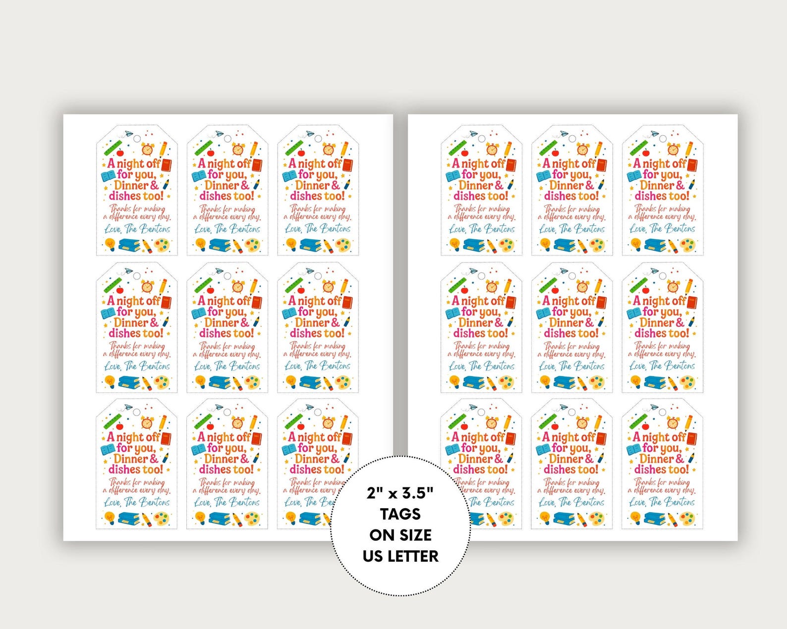 Dinner and Dishes on Us Printable Gift Tag, Editable Template for ...
