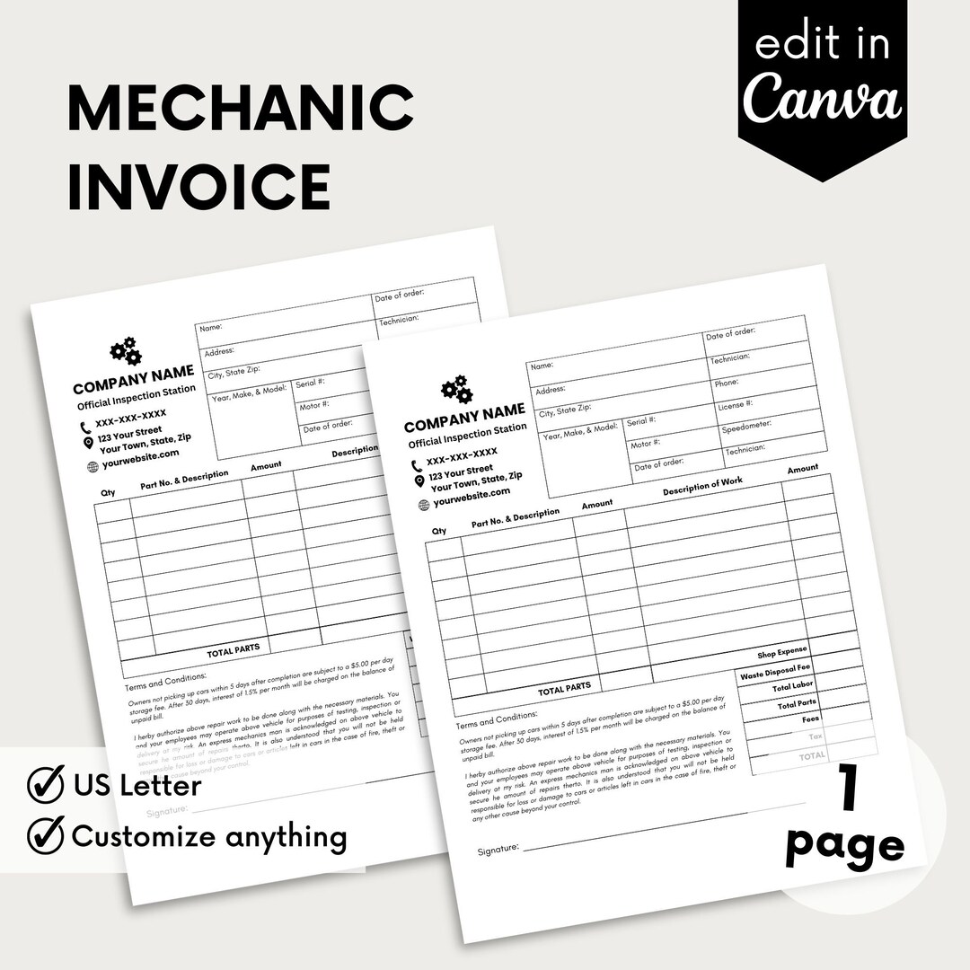 Automotive Service Invoice Template, Car Repair, Auto Repair Estimate ...