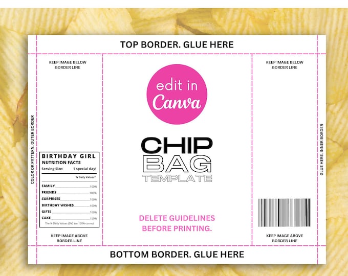 Chip Bag Template, Editable Chip Bag Template, Blank Chip Bag Template ...