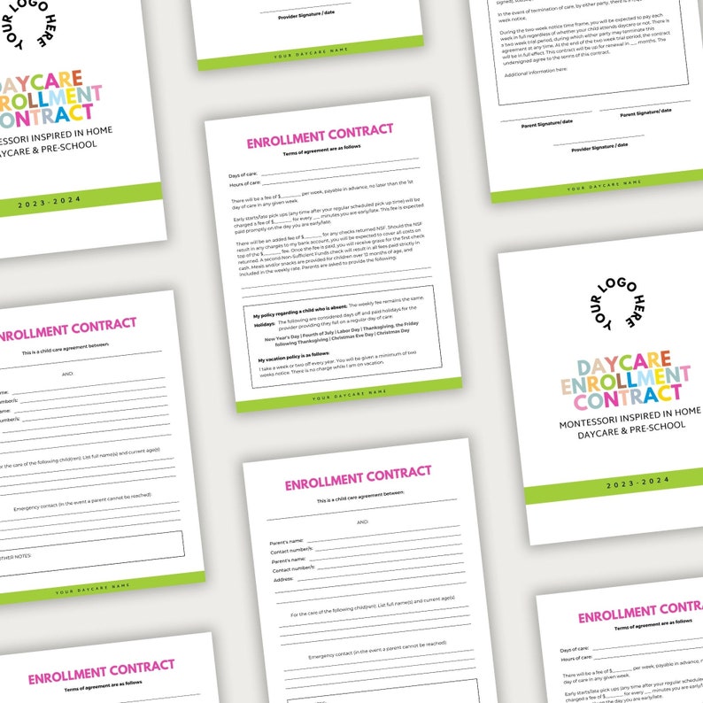 Home Daycare, Daycare Agreement, Child Care Enrollment Form, Childcare ...