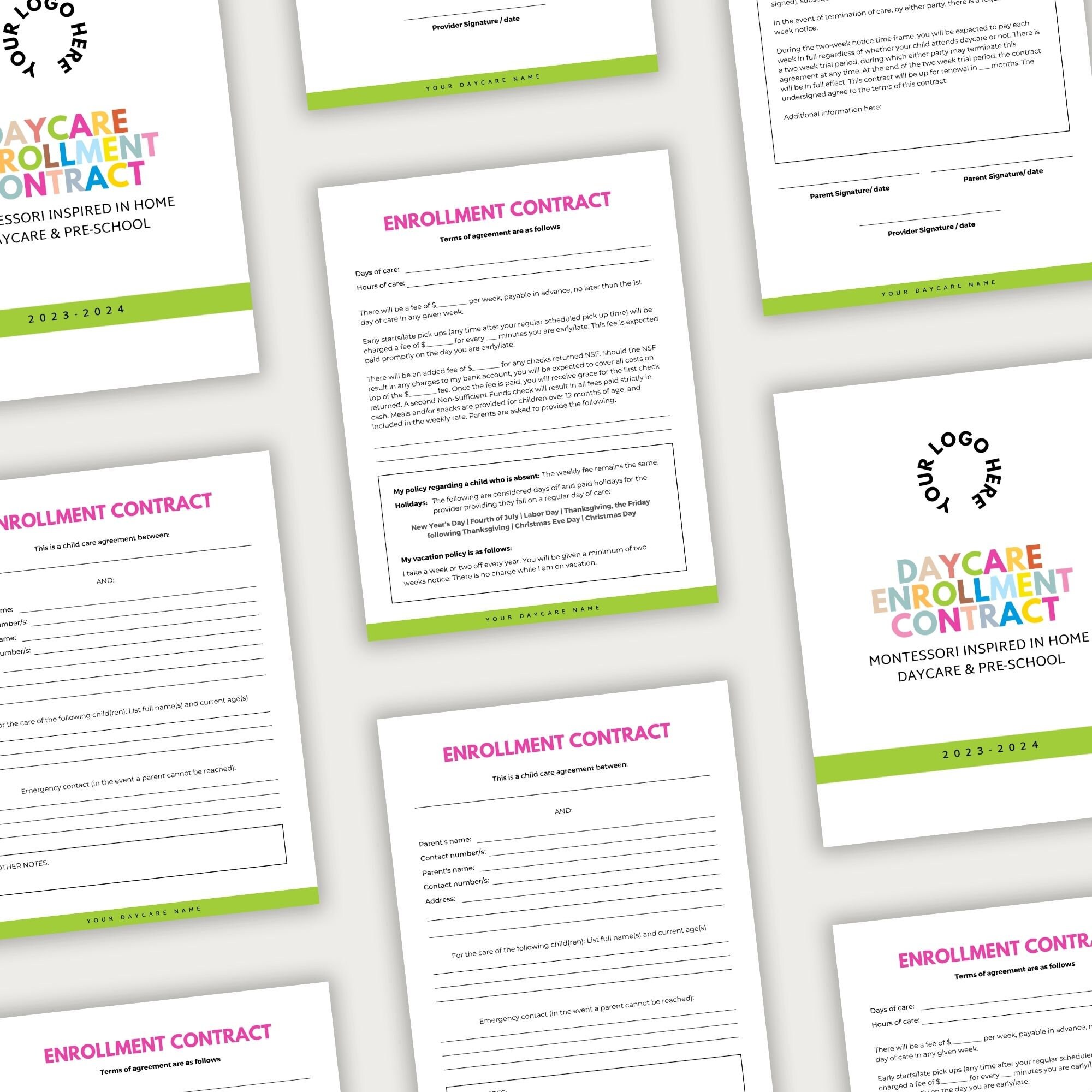 Home Daycare, Daycare Agreement, Child Care Enrollment Form, Childcare ...