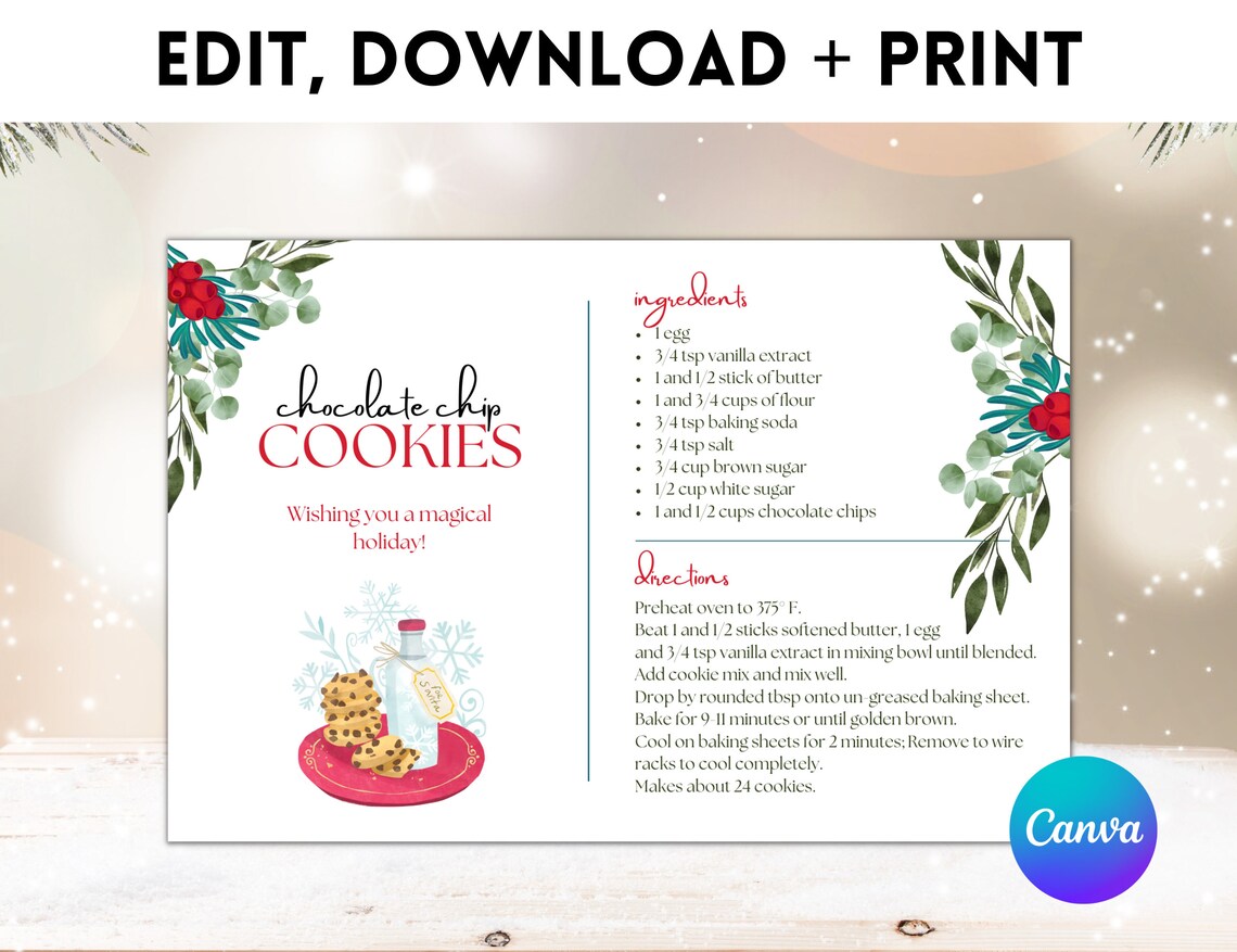 Editable Christmas Recipe Card Simple Recipe Card Holiday - Etsy