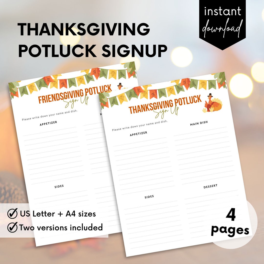 Thanksgiving Potluck Sign up Sheet, Holiday Potluck Party, Potluck ...