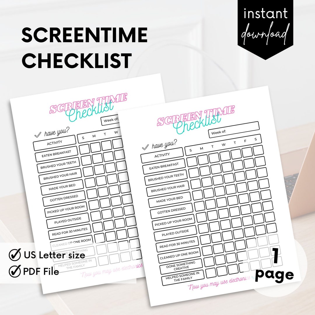 Screen Time Rules, Chore Checklist, Printable Screen Time Chore Chart ...