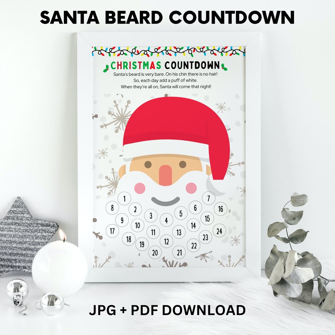 Printable Advent Calendar, Kids Activity, Santa's Beard Advent Calendar ...