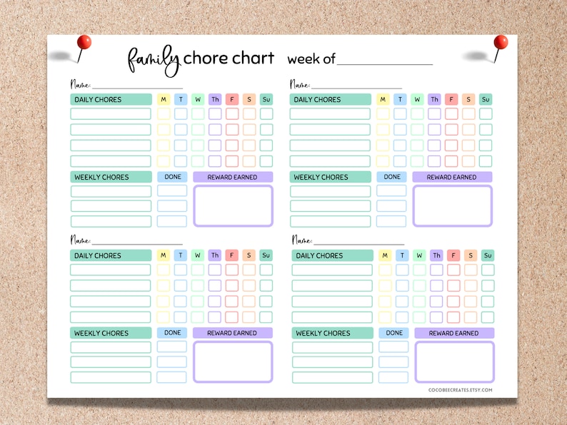 Family Chore Chart Chore Chart Printable Chore Chart for - Etsy