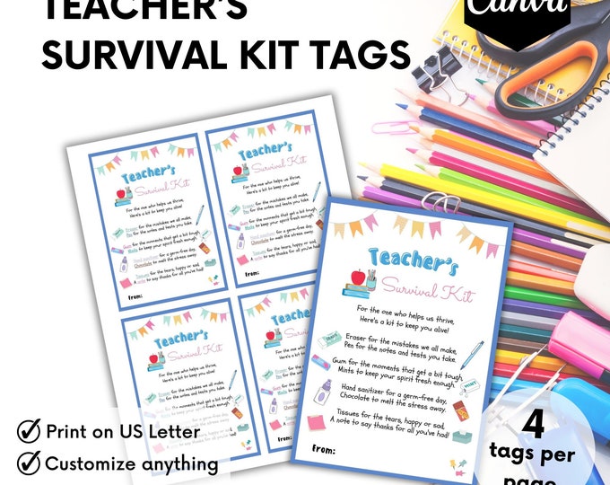 Editable Teacher Survival Kit Tag, Teacher Appreciation, Printable ...