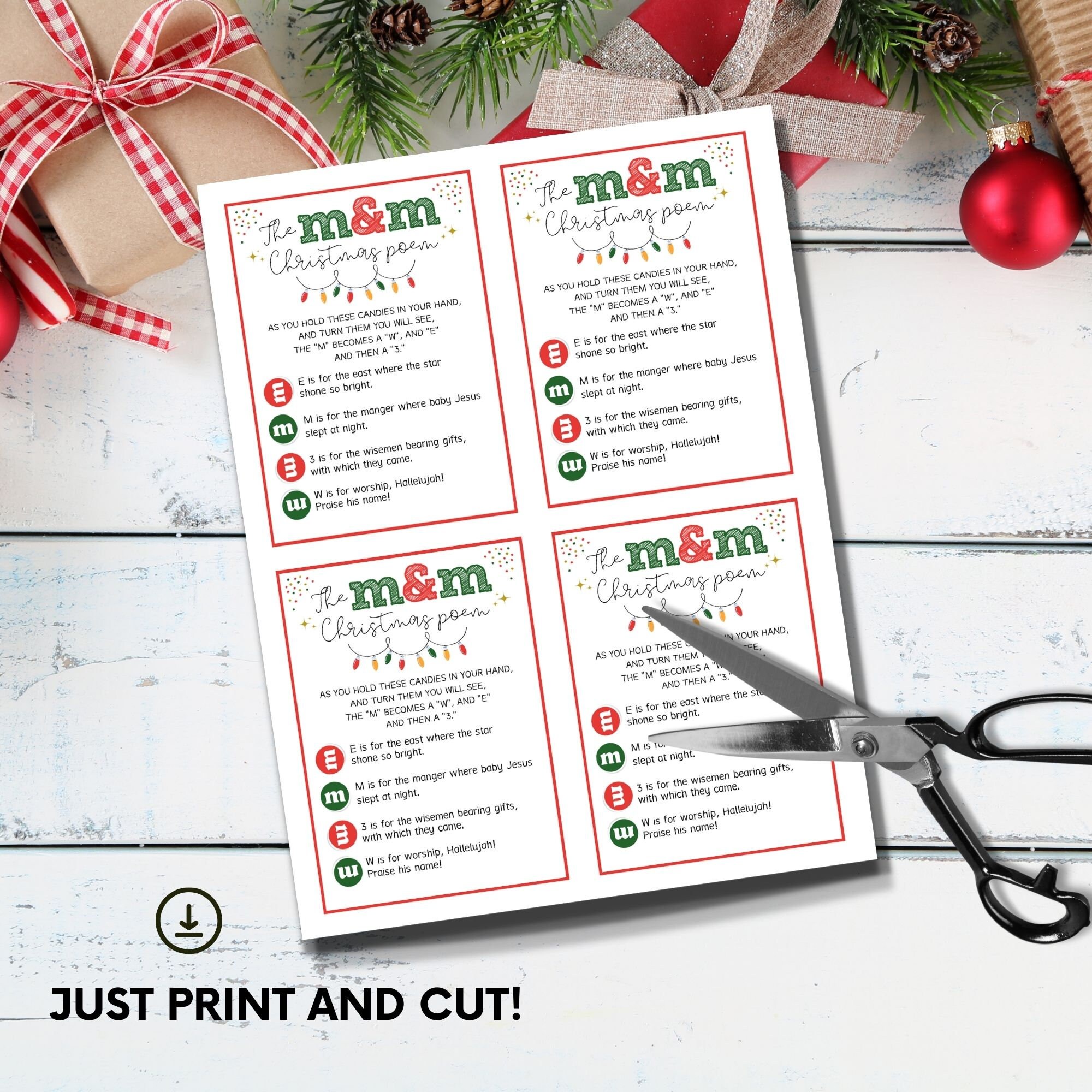 M&M Christmas Poem Gift Tag, Nativity Legend, Christmas Printable Tag ...