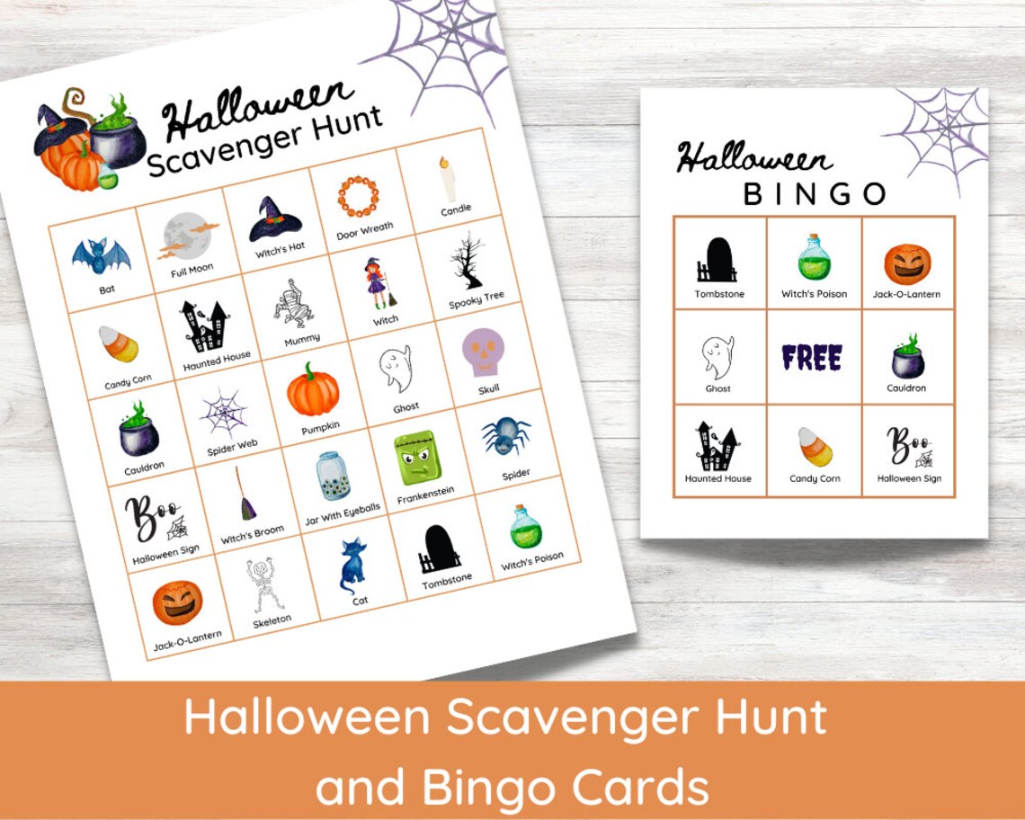 Halloween Bingo Cards Printable Bingo Scavenger Hunt for - Etsy