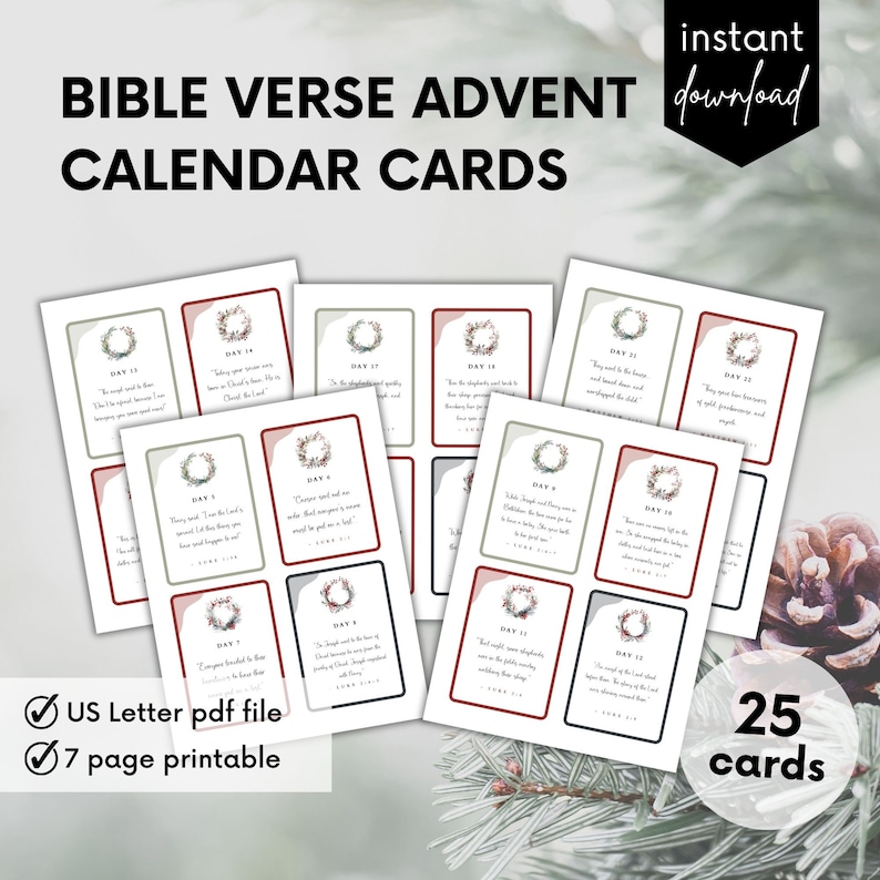 Advent Calendar, Scripture Cards, Christmas Countdown, Christmas Bible ...