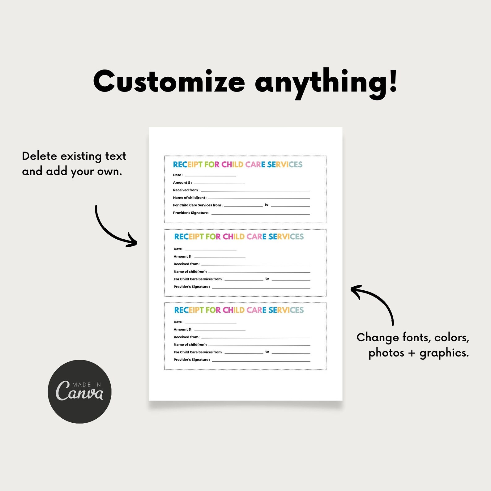 Daycare Receipt Printable, Printable Receipt for Child Care Services ...