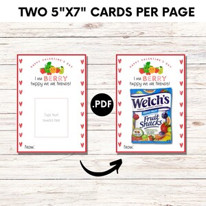 Valentines Day Fruit Snack Card Printable, Fruit Snack Tag, Berry Happy ...