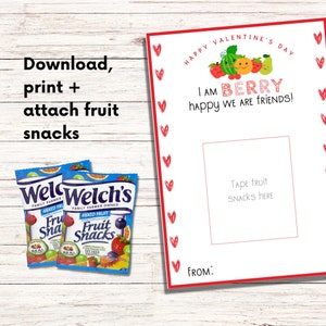 Fruit Snack Valentine Printable Kids Classroom Exchange Non-candy ...