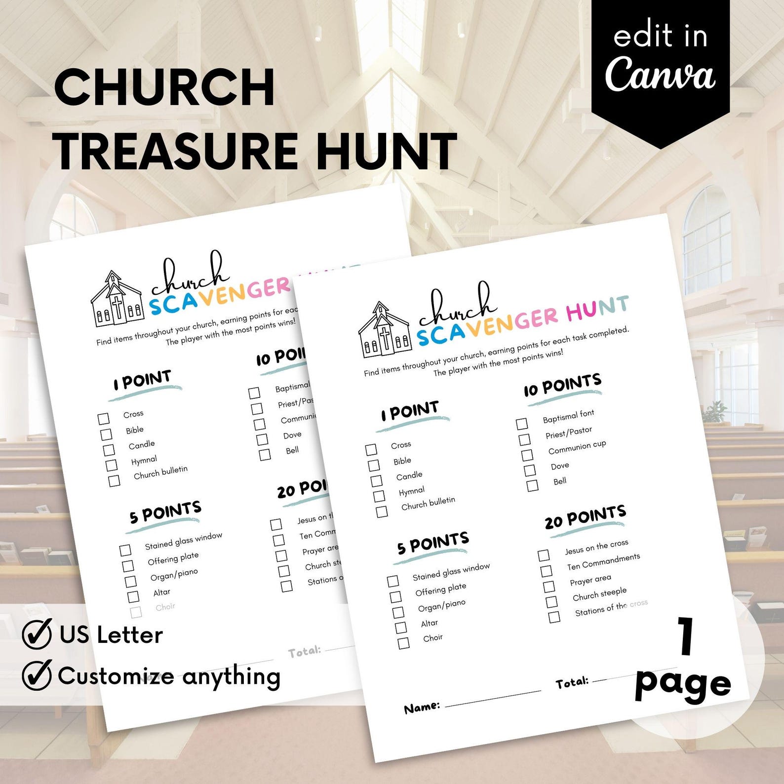 Church Scavenger Hunt for Kids, Church Treasure Hunt for Kids, Church ...