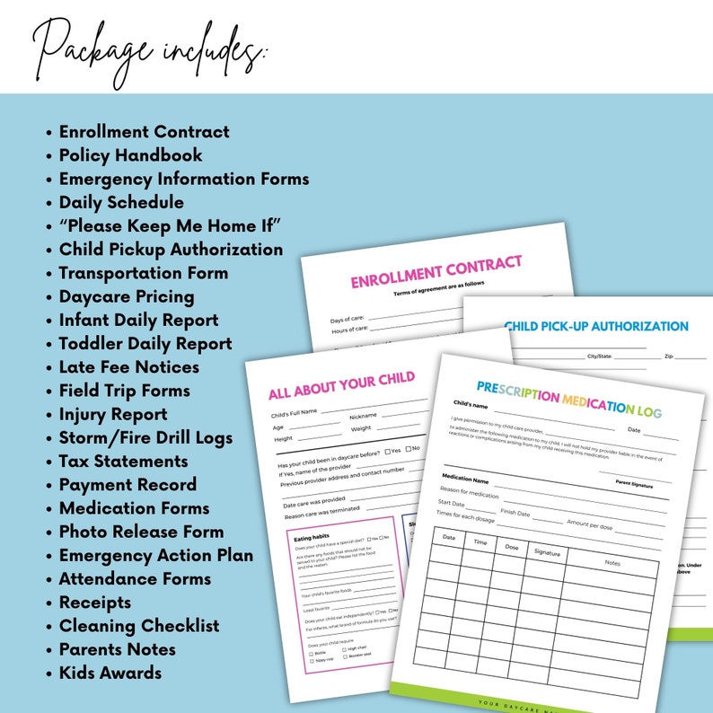 Daycare Forms, Daycare Starter Kit, Daycare Daily Report, Child Care ...