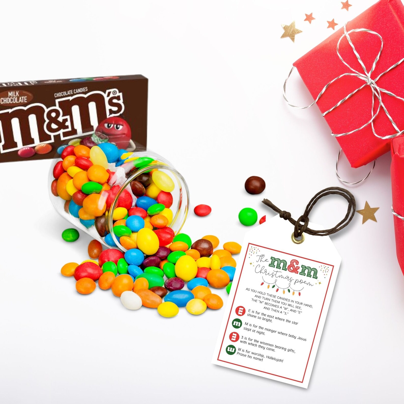 M&M Christmas Poem Gift Tag, Nativity Legend, Christmas Printable Tag ...