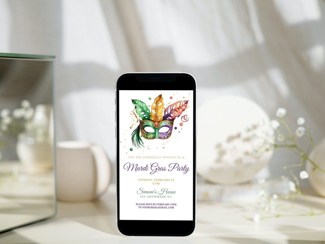 Editable Template, Mardi Gras Birthday Party, Mardi Gras Celebration ...