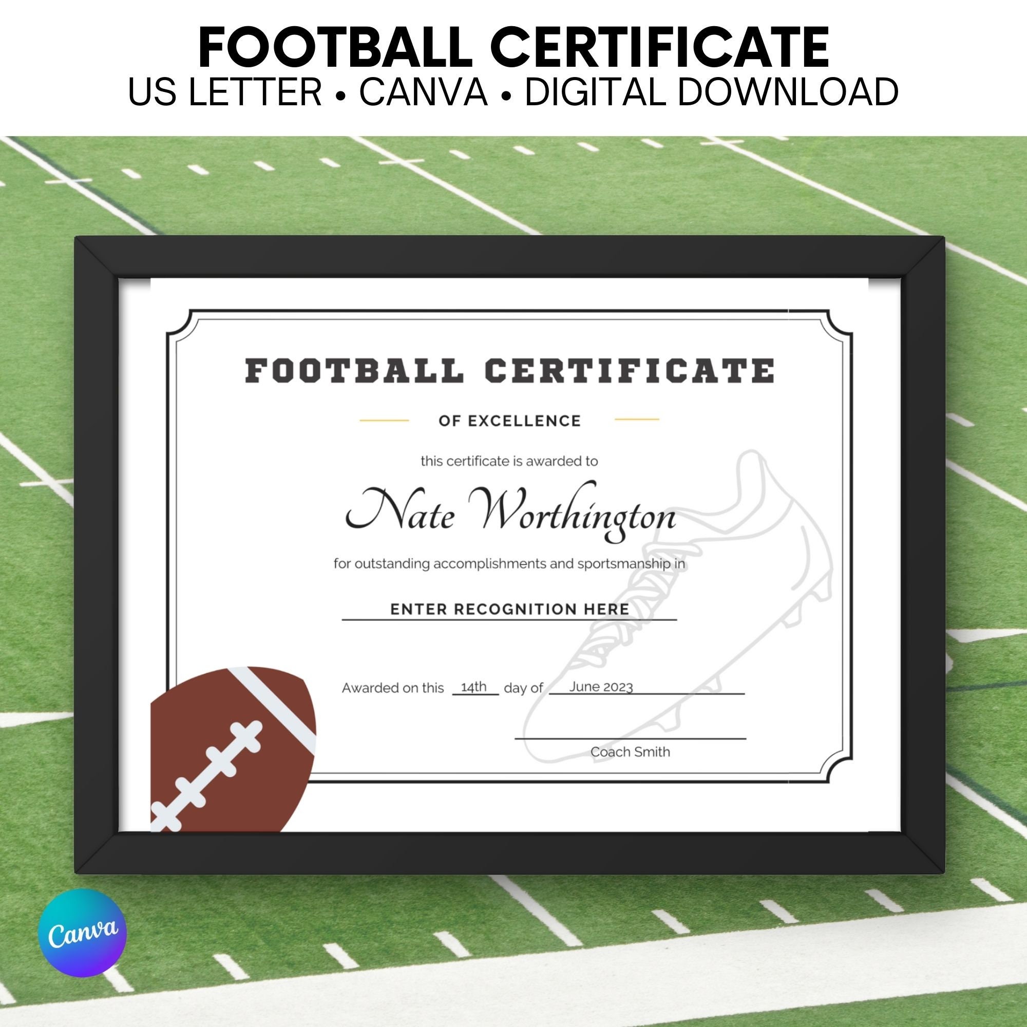 Editable Football Certificate Template, Instant Download, End of Season ...