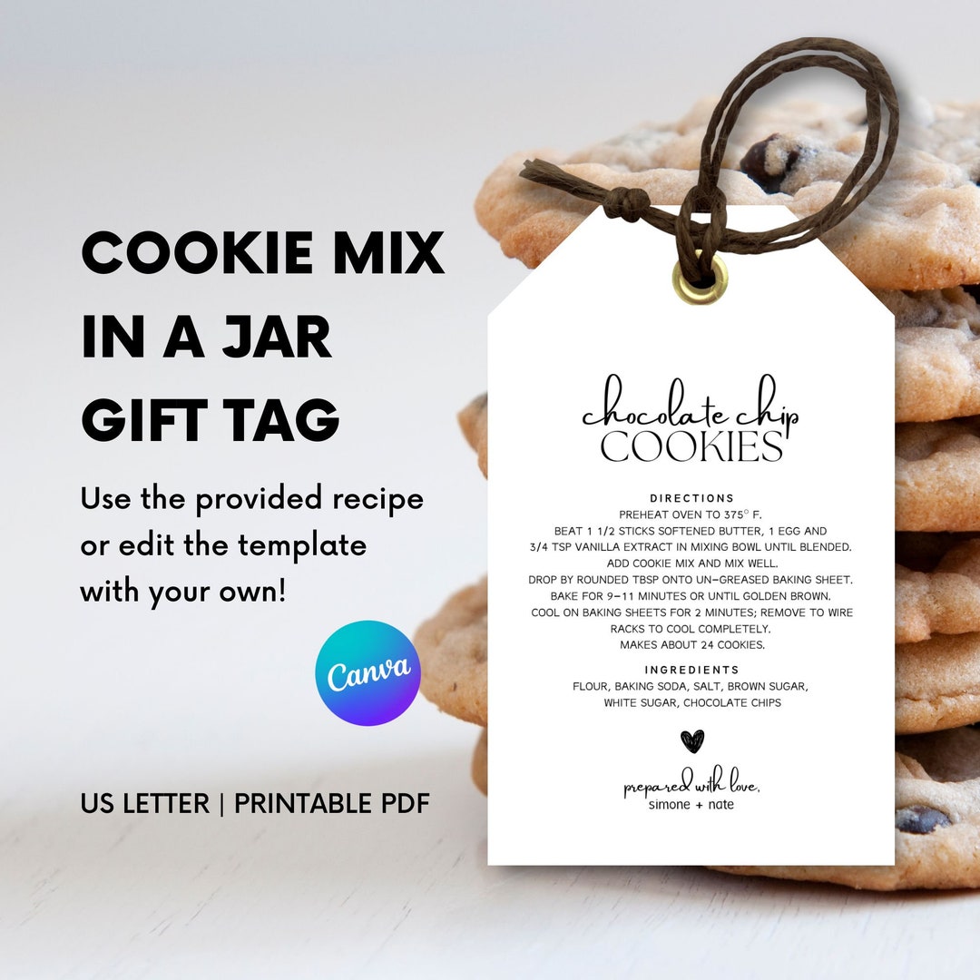 Custom Cookie Jar, Cookie Mix in a Jar Gift Tag Template, Cookie Recipe ...