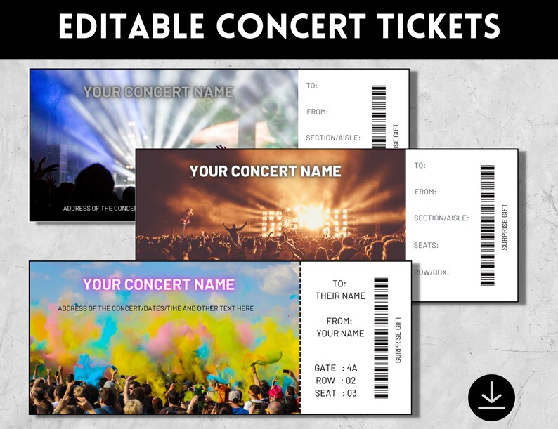 Printable Concert Ticket Template EDITABLE Surprise Concert - Etsy