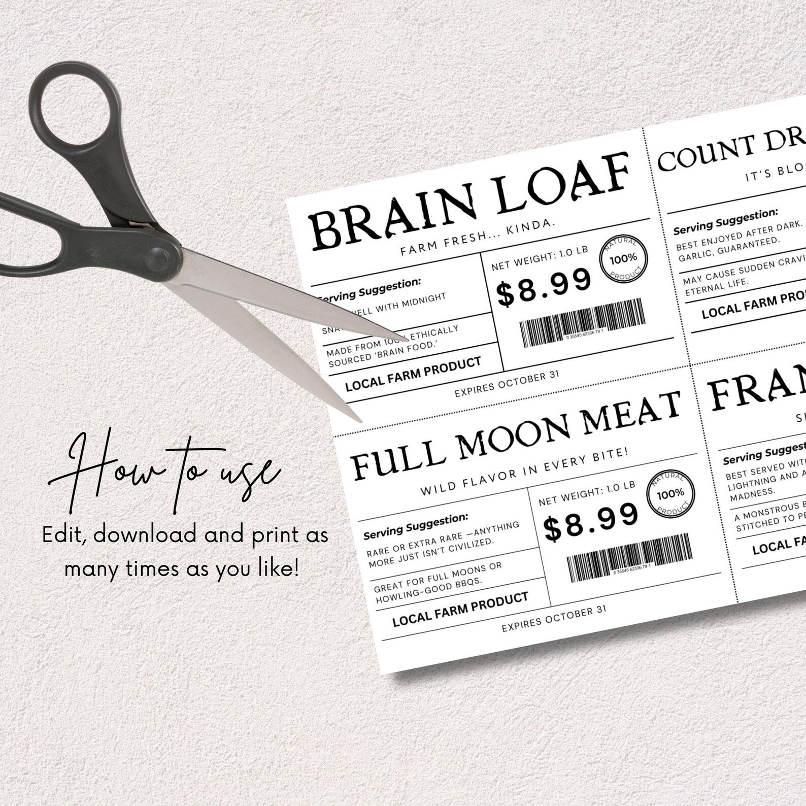 Meat Labels for Halloween, Editable Fake Meat Stickers, Printable ...