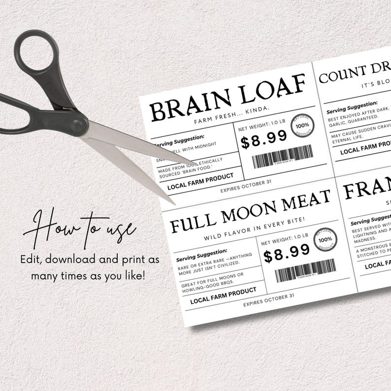 Meat Labels for Halloween, Editable Fake Meat Stickers, Printable ...