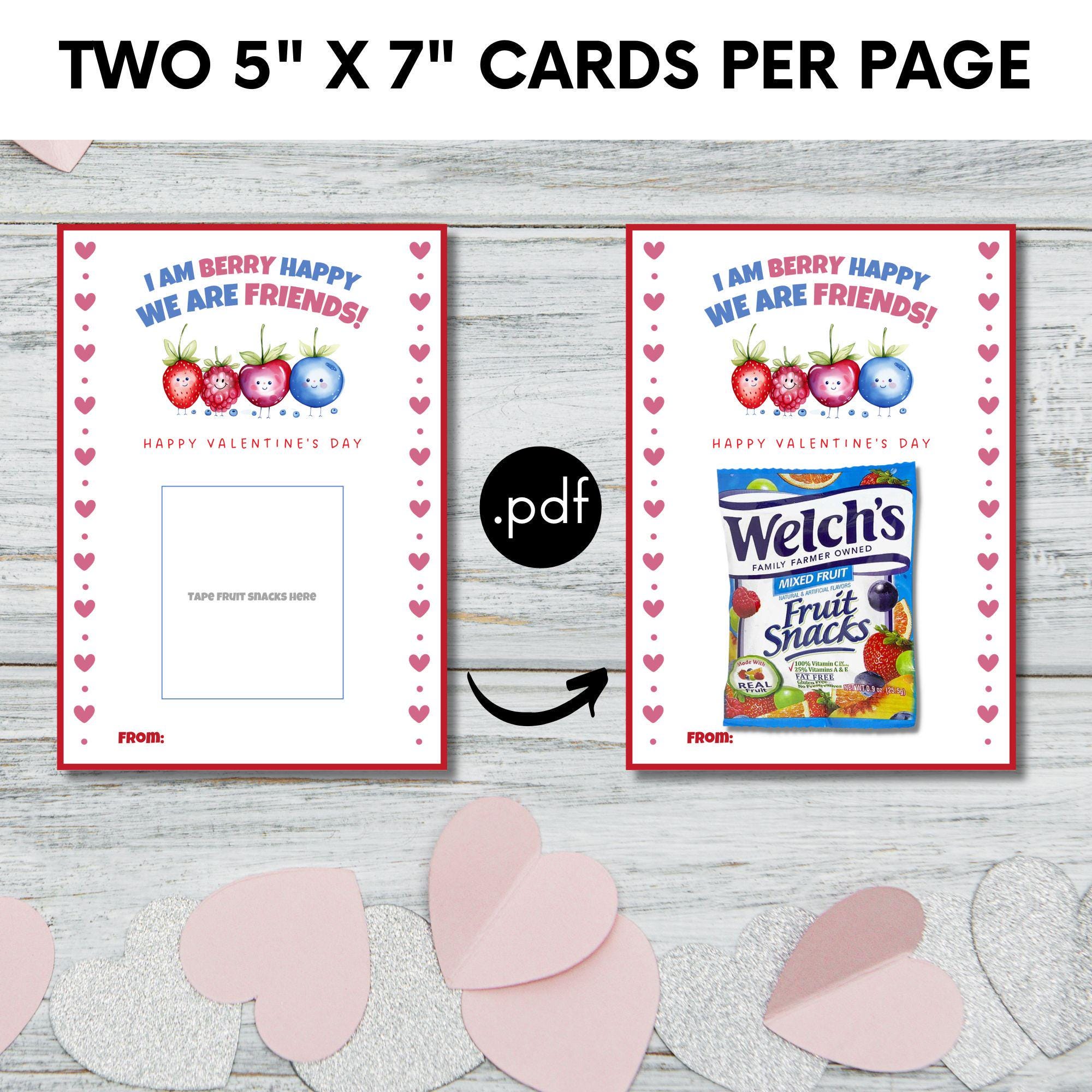 Valentine Cards for Fruit Snacks, Printable Kids Classroom, Berry ...